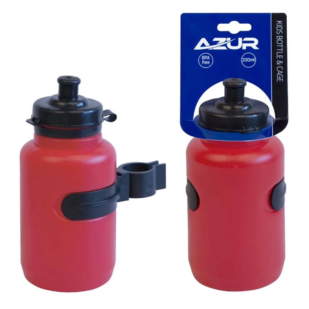 Azur Kid's Water Bottle and Cage Red/Black – woolyswheels.com.au