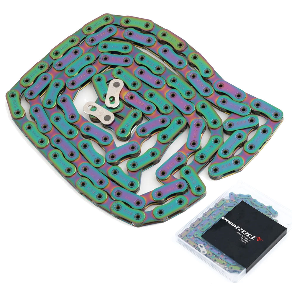 SRAM RED AXS 12 Speed Chain 120 Link, Rainbow – woolyswheels.com.au